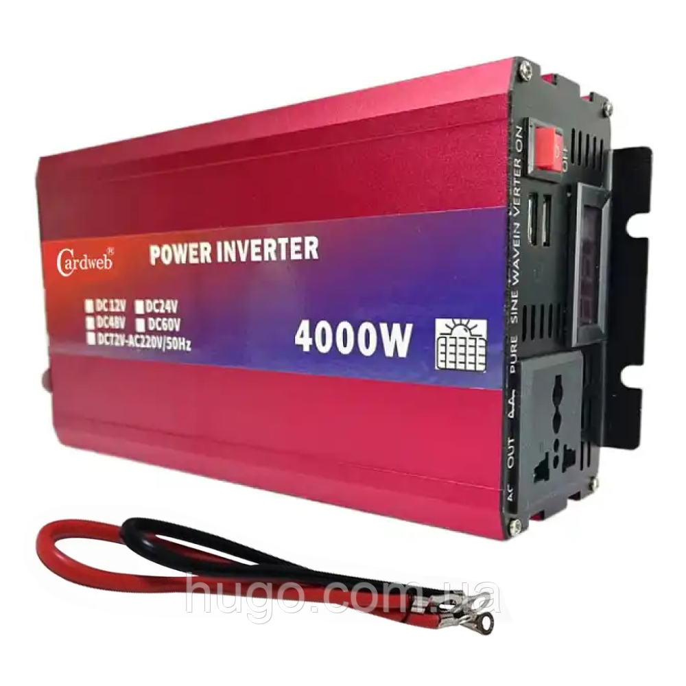 Перетворювач напруги з 12V/24V на 220V, 4000W, LCD SMART 2A ...