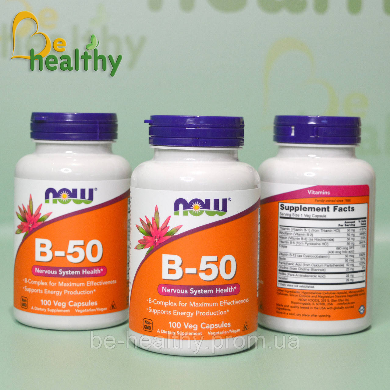 B-50, комплекс витаминов группы В, NOW Foods, 100 растительных капсул ...
