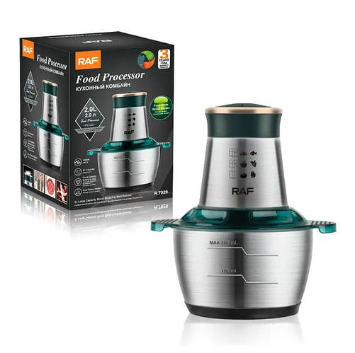 Комбайн кухонний подрібнювач блендер RAF R7019 1000 Вт 2 швидкості, чаша на 2 л Срібний (ID ...