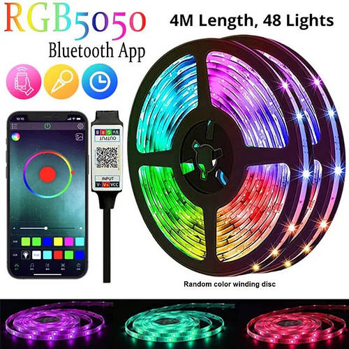 LED лента RGB 5050 4 м с Bluetooth, управление через телефон, 5V usb 4 ...