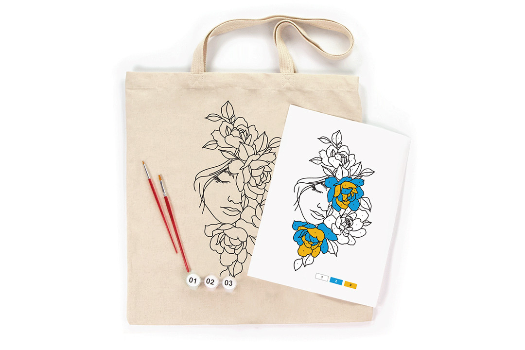 Набір, екосумка-розмальовка, "Квіти у волоссі", бавовна 220 г/м2, 38х42 ...