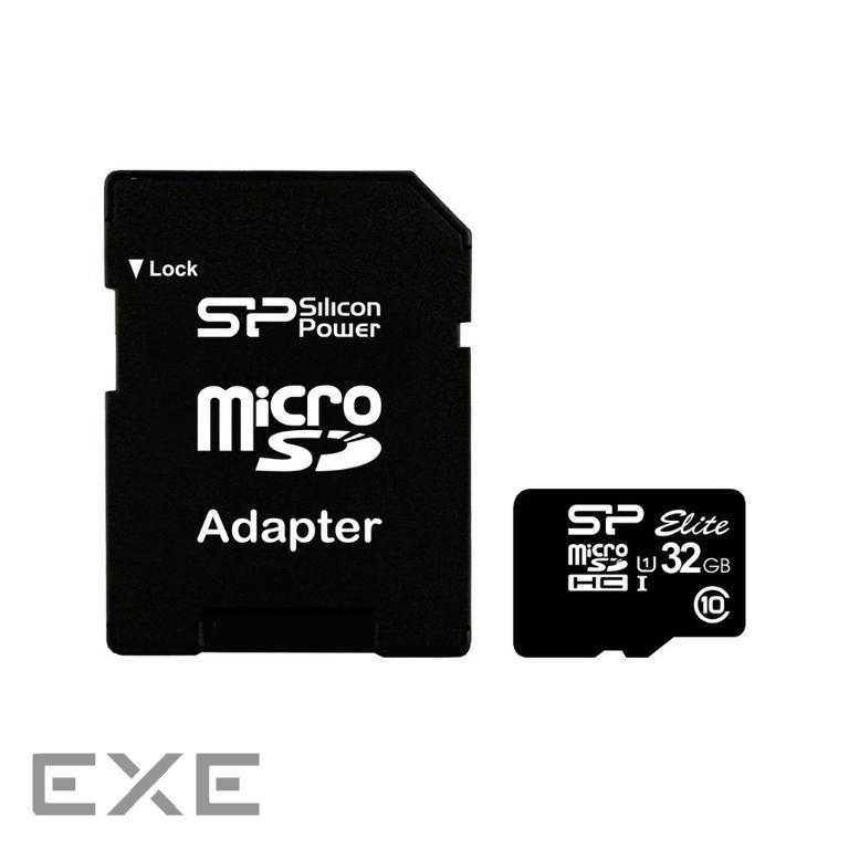Карта памяти SILICON POWER microSDHC 32 GB Class 10 UHS-I Elite + adapt (SP032GBSTHBU1V10-SP ...