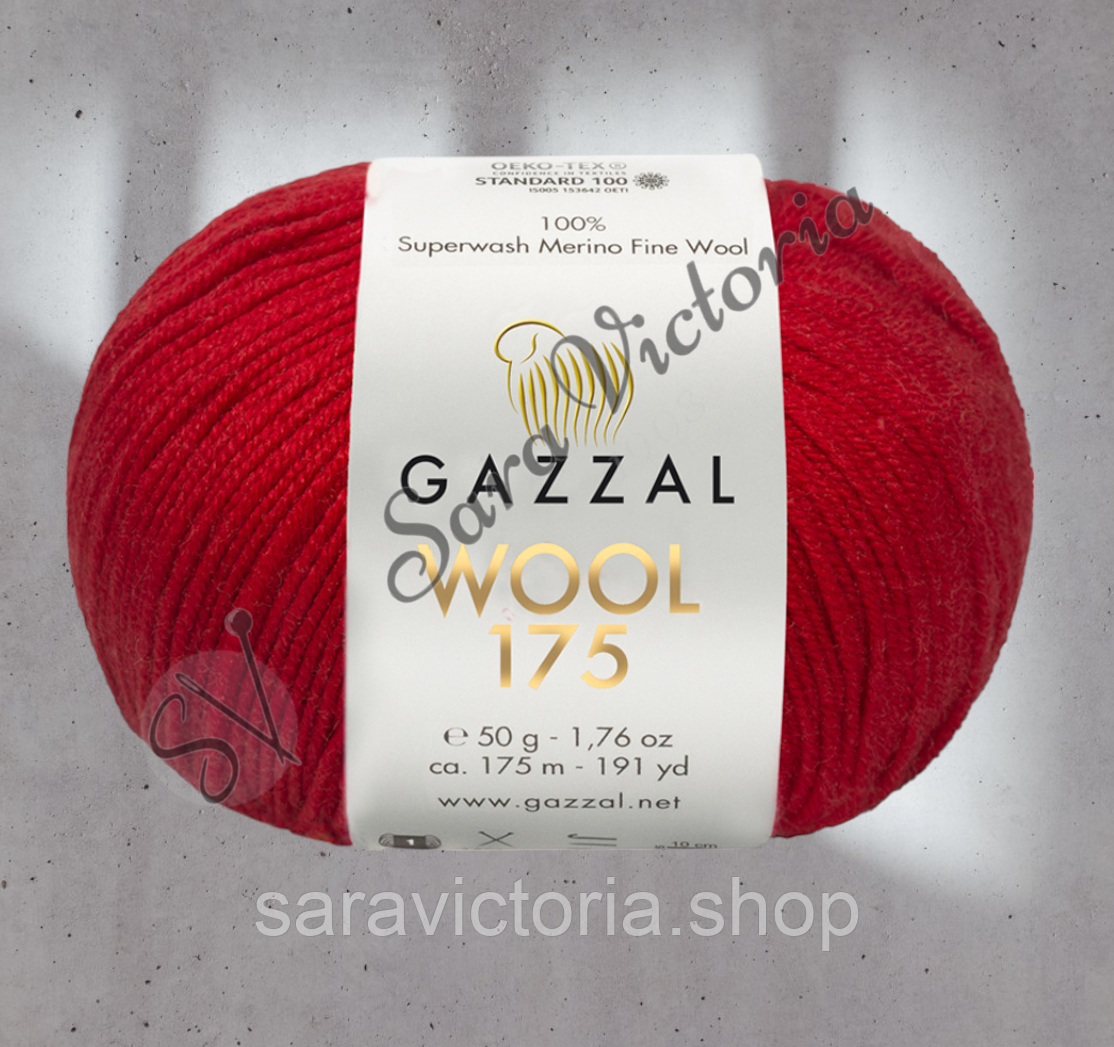 Красная пряжа 100% шерсть мериноса Gazzal Wool 175 (газал вул 175 ...