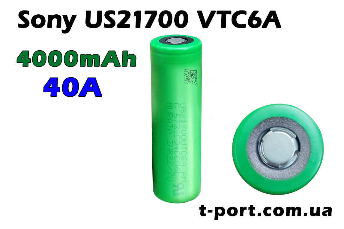 Аккумулятор 21700 Li-Ion 4000mAh 40A (Sony US21700VTC6A AM muRata INR22 ...