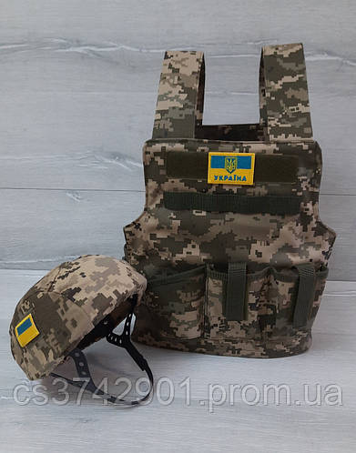 Бронежилет детский тактический и каска пиксель ВСУ, Комплект 2шт ...