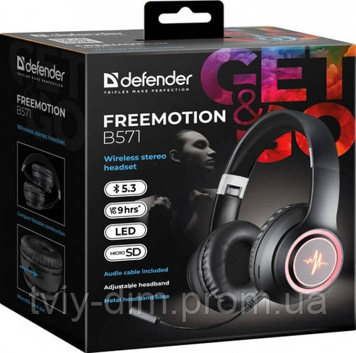 Наушники Defender FreeMotion B571 LED Black (63572) (код 1505701) (ID ...