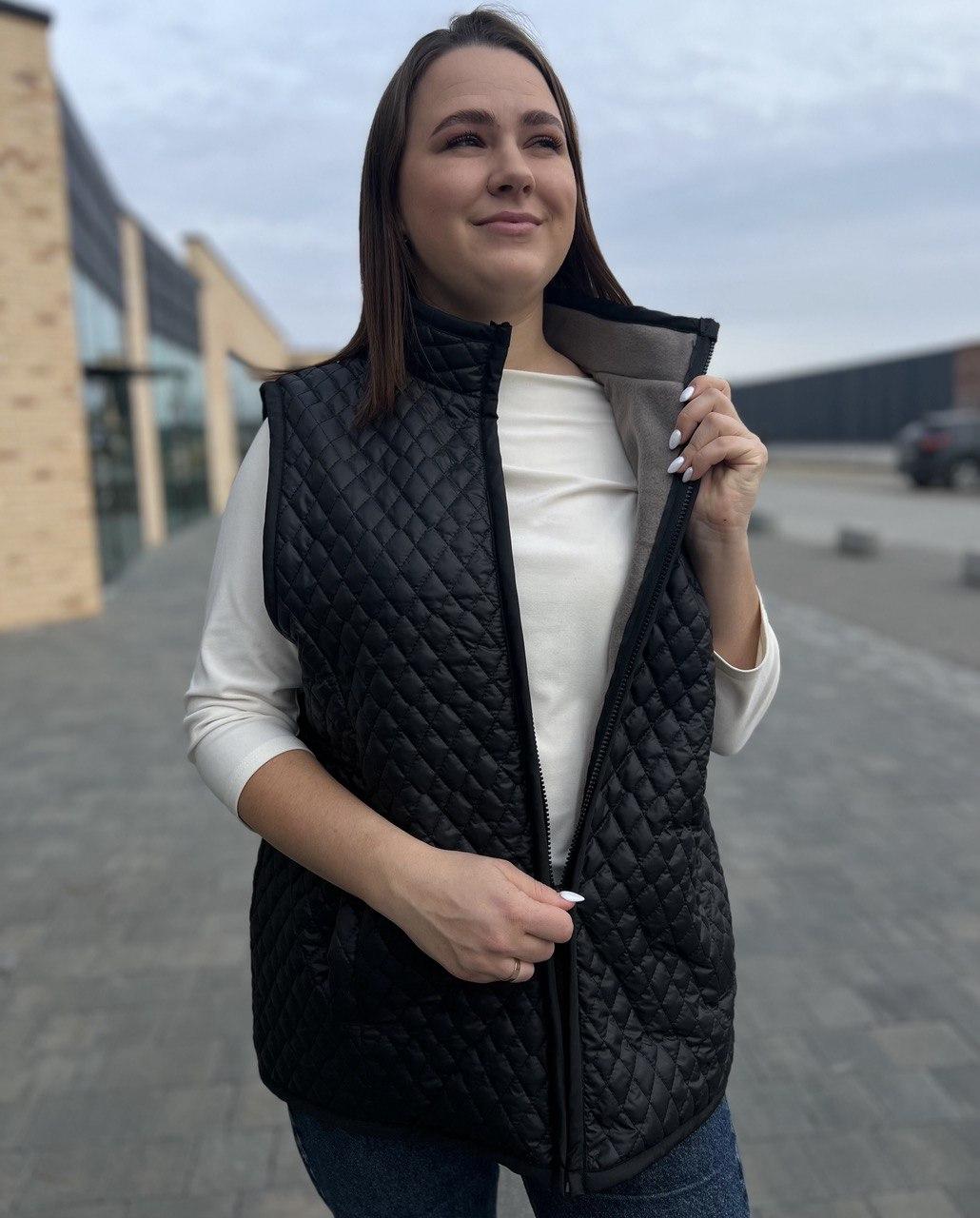 Жилет жіночий на флісі стьобаний демісезонний чорний 46-66р.: продаж ...