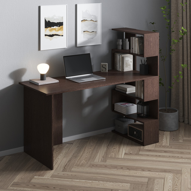 Стол письменный с полками, стол для ноутбука и компьютера М-15 Дуб Сонома-Белый, цена 1699 ...