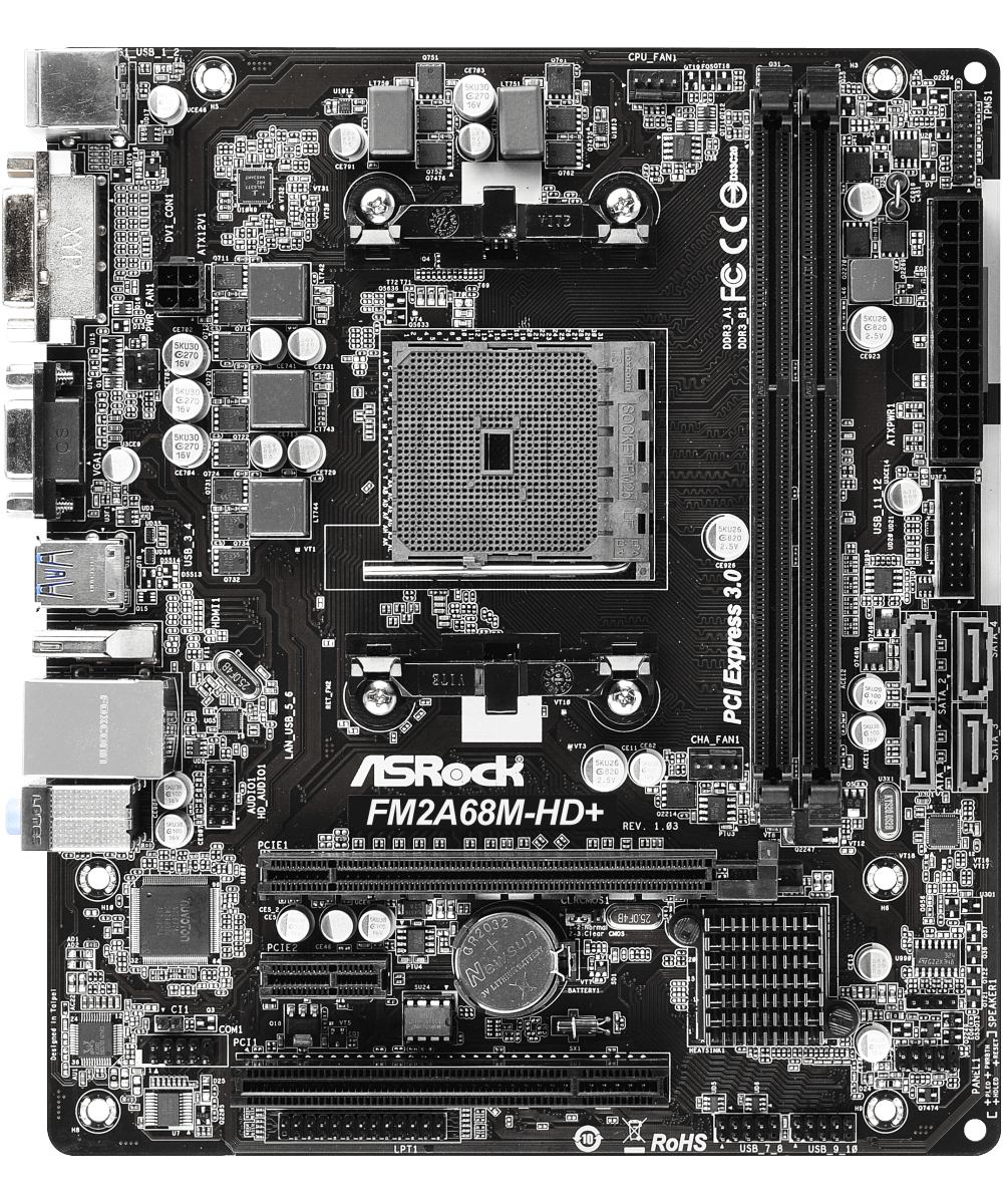 Материнская плата sFM2+ AMD A68H 2*DDR3 ASRock FM2A68M-HD+ mATX бу (ID ...