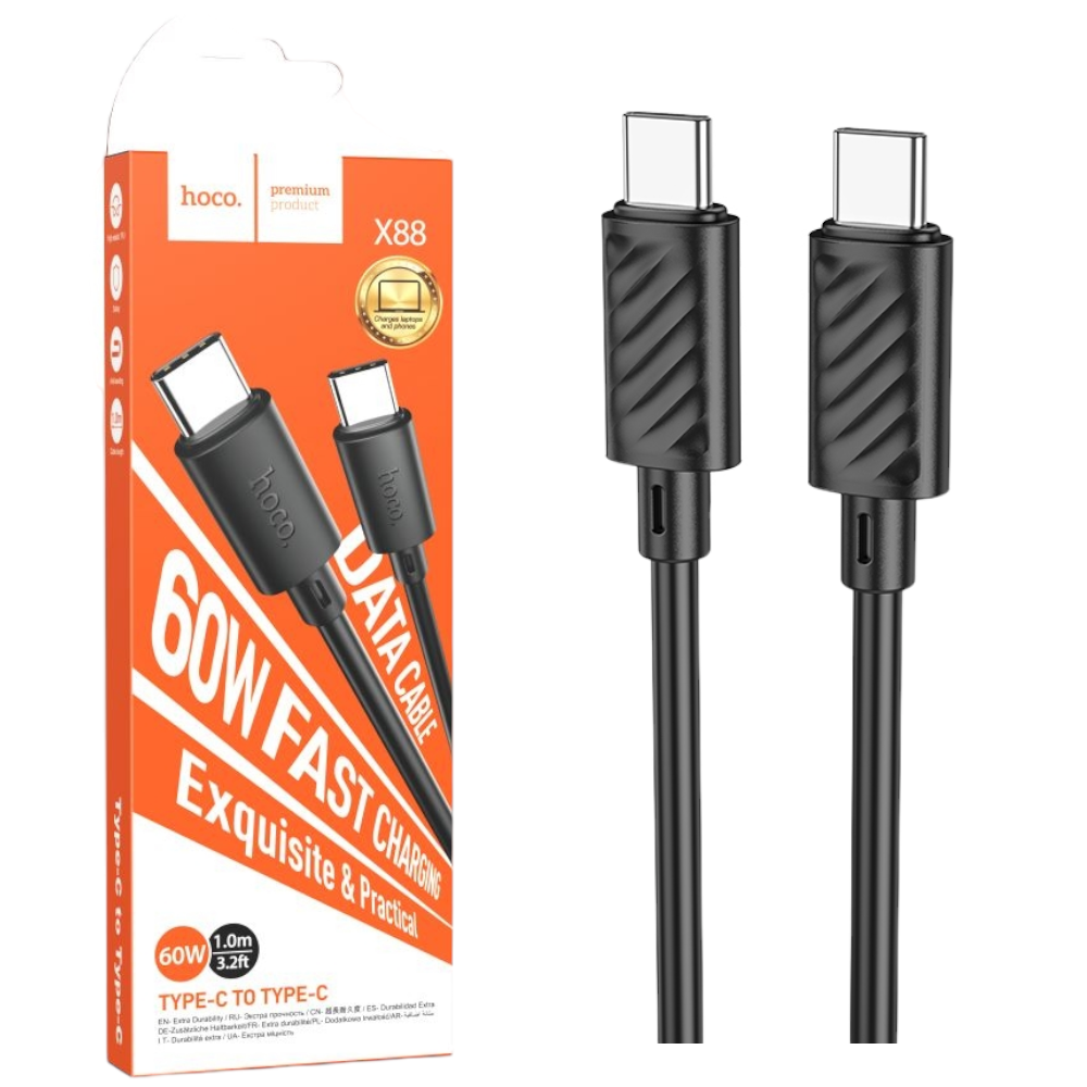 Кабель зарядный Type-C-Type-C Hoco X88 (3А, 60W, 1м) черный (ID ...
