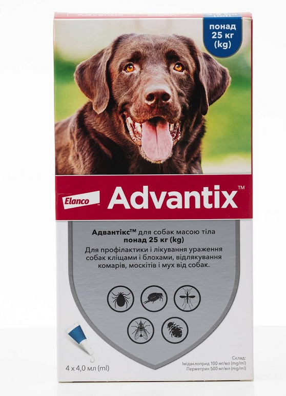 Elanco Advantix (Адвантикс) для собак весом 25-40 кг 1пипетка 4мл ...