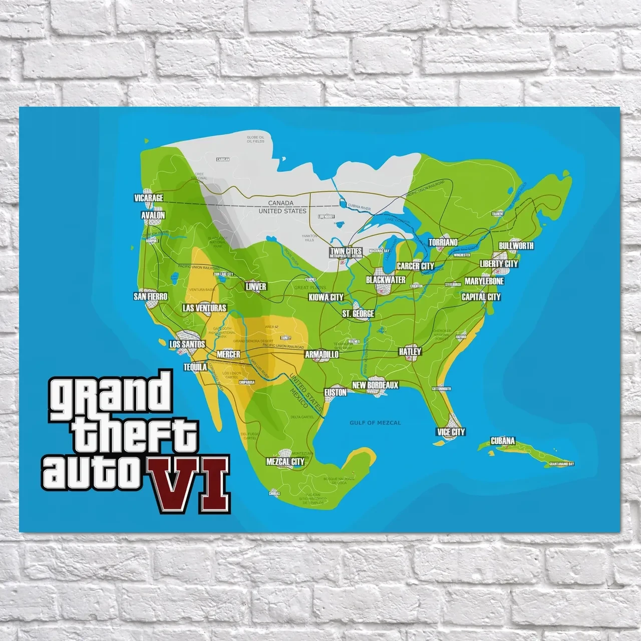 Плакат "ГТА 6 карта, Grand Thief Auto 6, GTA 6", 43×60см: продажа, цена ...