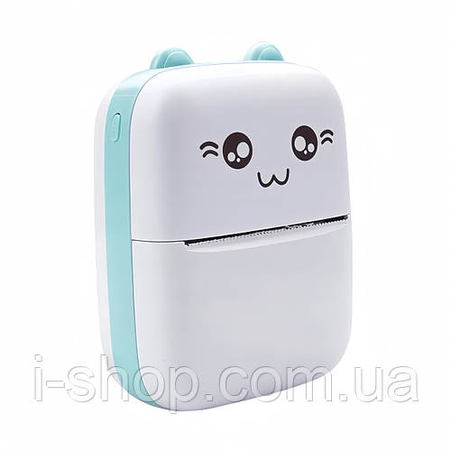 Маленький портативный принтер для печати наклеек Котик бирюзовый ...