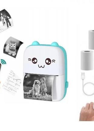 Портативний термопринтер Bambi Cat Mini printer Blue OM227 (ID ...