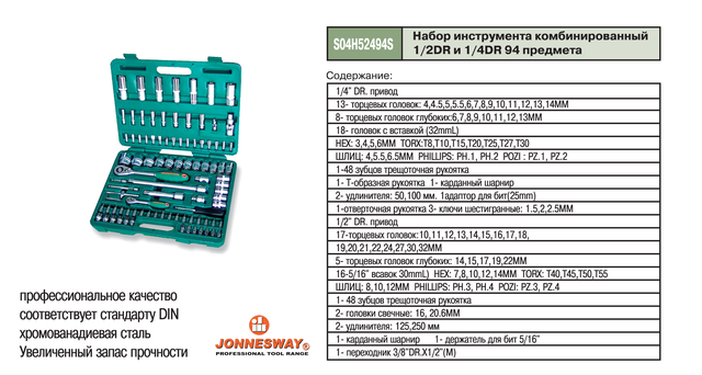 Набор инструментов Jonnesway S04H52494S | акция.