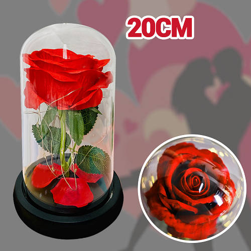 Роза в колбе под стеклянным куполом большой бутон с LED подсветкой ...