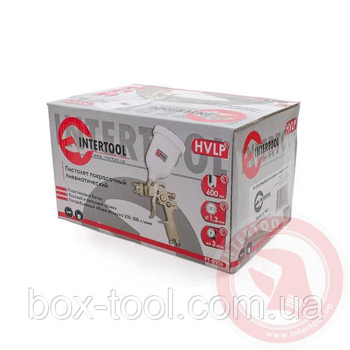 Пістолет фарбувальний пневматичний HVLP, форсунка 1,3 мм, В/Б, 600 мл 3,5-5 бар INTERTOOL PT ...