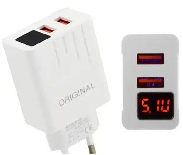 Адаптер универсальный для быстрой зарядки 2 USB с LED дисплеем (A-14 ...