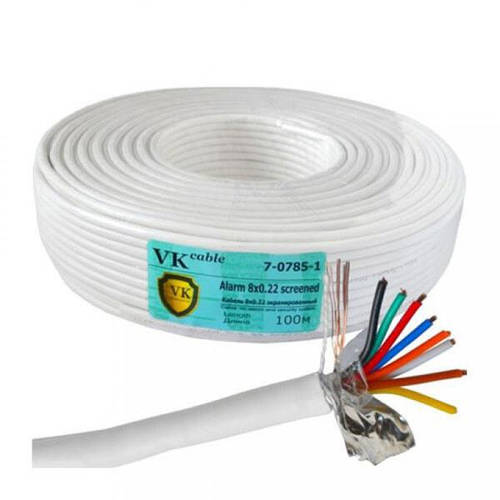 Кабель сигнальний VKcable, 8 жил, в екрані, 7х0.22мм, CCA, білий, 1м ...