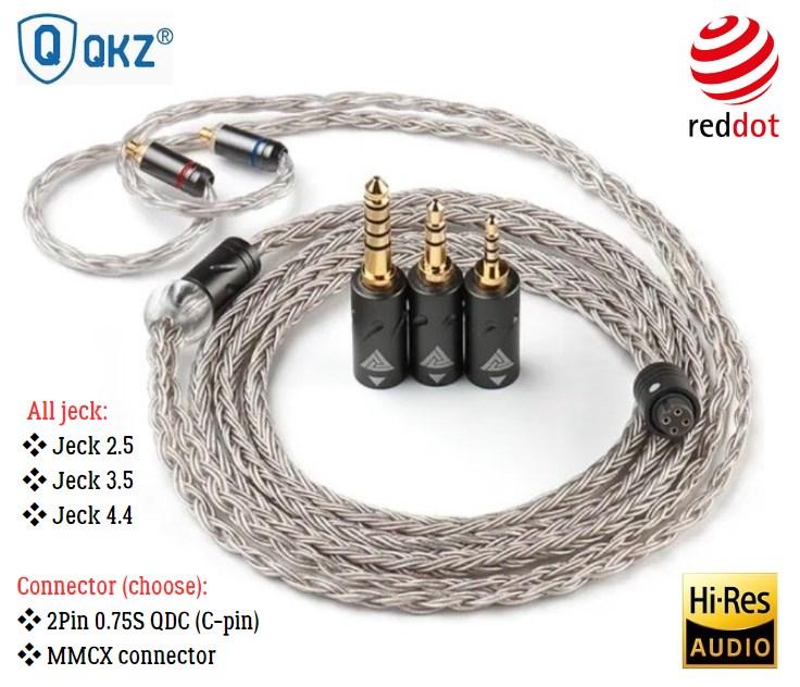 QKZ Q1 MAX (QDC C-pin) це модульний посріблений кабель зі змінними Jeck 2.5/3.5/4.4 (ID ...