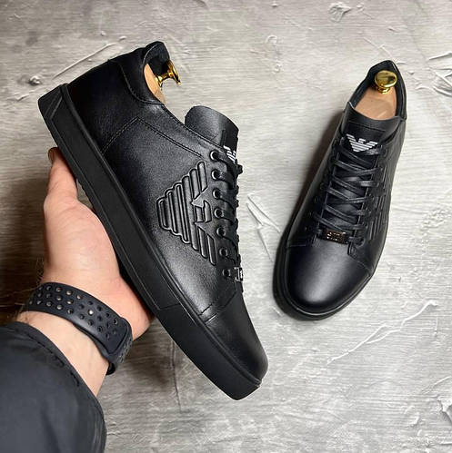 Черные мужские кожаные кеды Armani (ID#2121070877), цена: 2145 ...