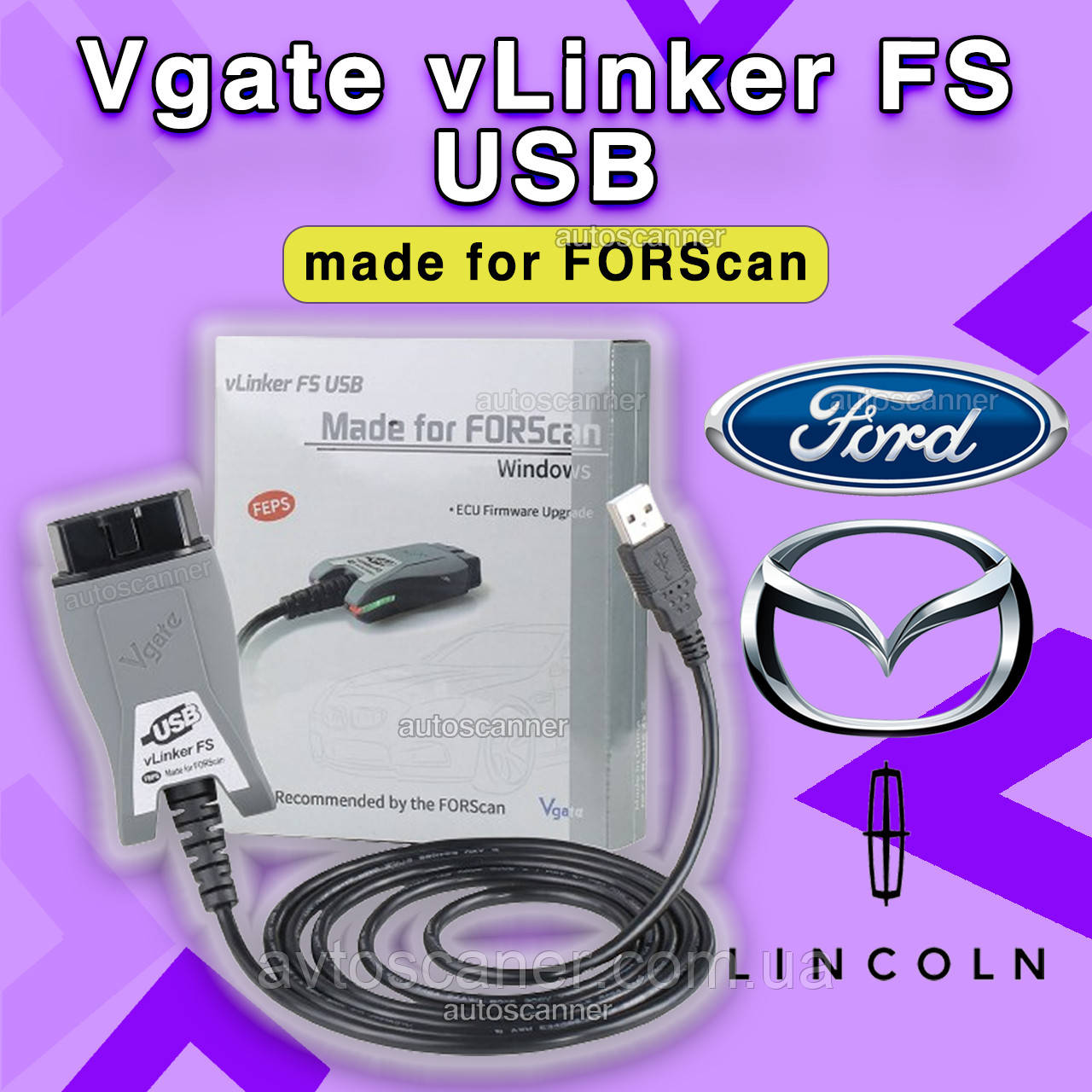 Диагностичний адаптер Vgate vLinker FS OBD2 для FORScan, Windows ...