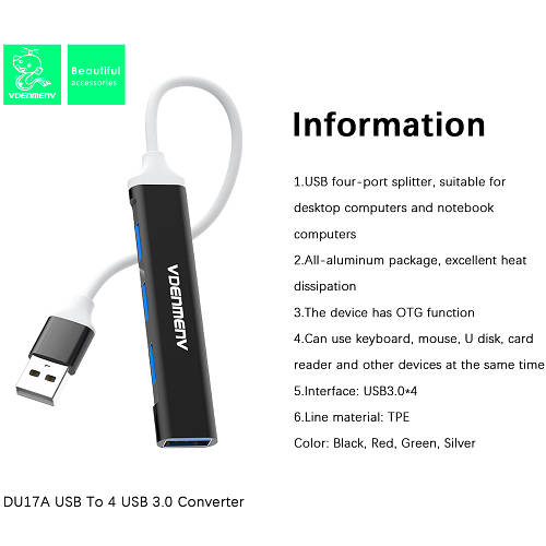 HUB DENMEN DU17A 4 USB 3.0 CONVERTOR BLACK (ID#2123336549), цена: 214 ₴, купить на Prom.ua