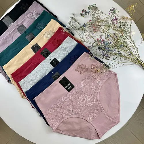 Женские хлопковые трусики высокие MARABUT (ANTTIFU) с кружевом по ткани больших размеров 2XL(52 ...