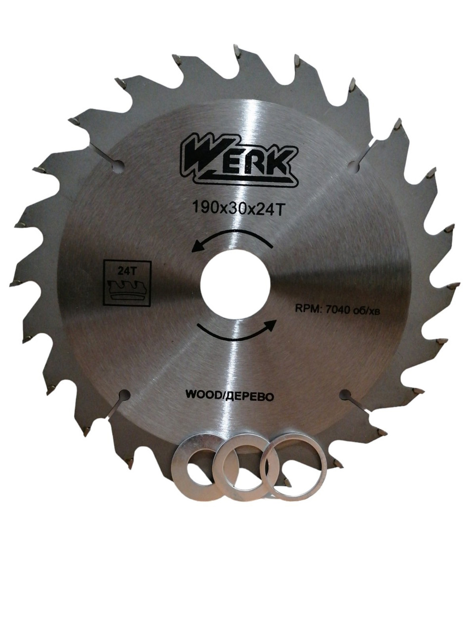 Пильний диск по дереву 190 х 30мм, 24 зуба, переходные кольца 16, 20 ...