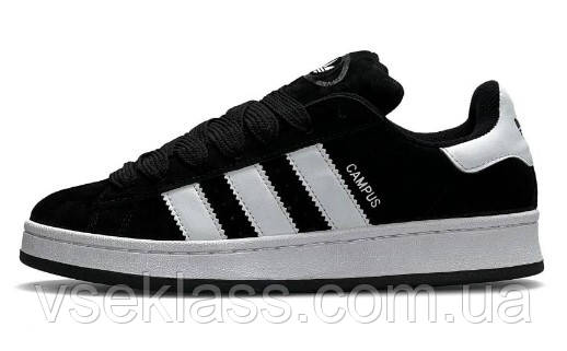 Мужские Adidas Campus 00s черные с белым натуральная замша кроссовки ...