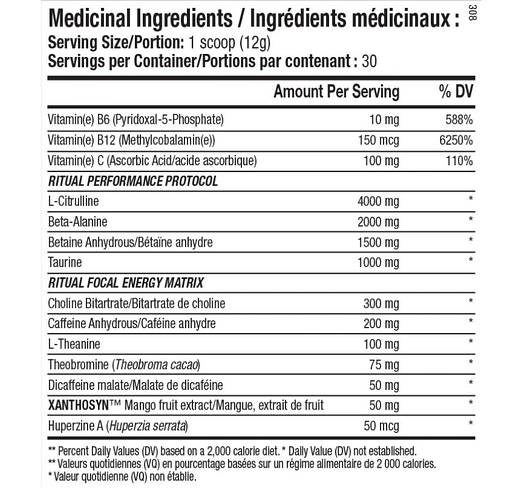 Предтренировочный комплекс Ritual Pre-Workout 360g (Peach-Mango twist ...