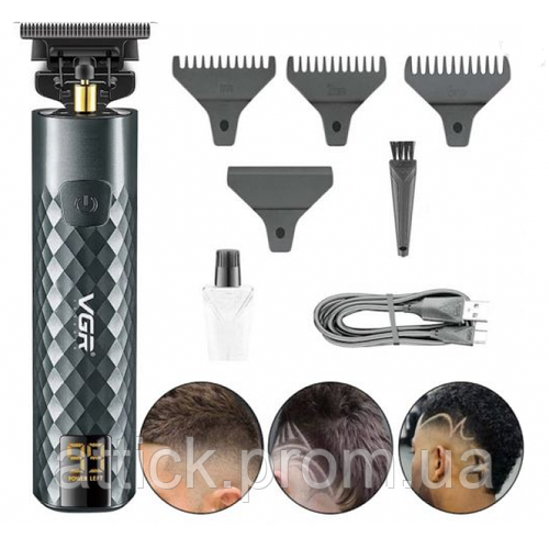 Профессиональная машинка для стрижки волос, бороды, усов триммер VGR V-077 с насадками и LED ...