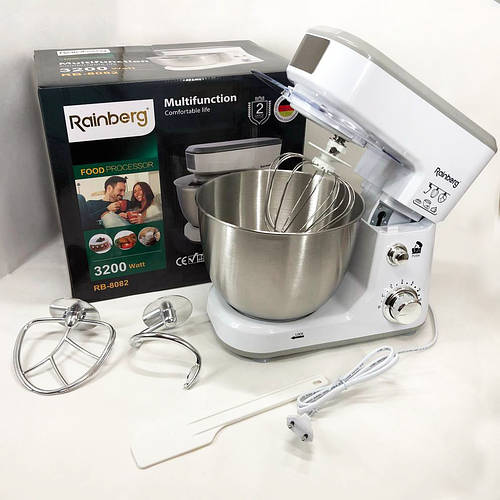 Кухонный комбайн Rainberg Rb-8082 3200 Вт, Планетарный миксер - тестомес с чашей 5л, 3 насадки ...
