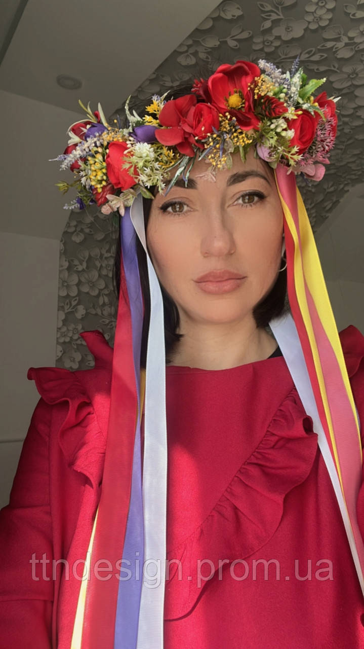 Вінок український на голову з довгими стрічками, вінок по всій ...