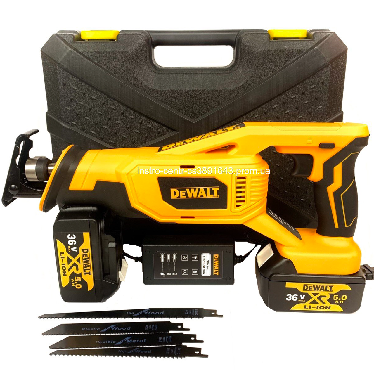 Аккумуляторная сабельная пила DeWalt DCS380N (36V, 5A) + 4 режущих ...