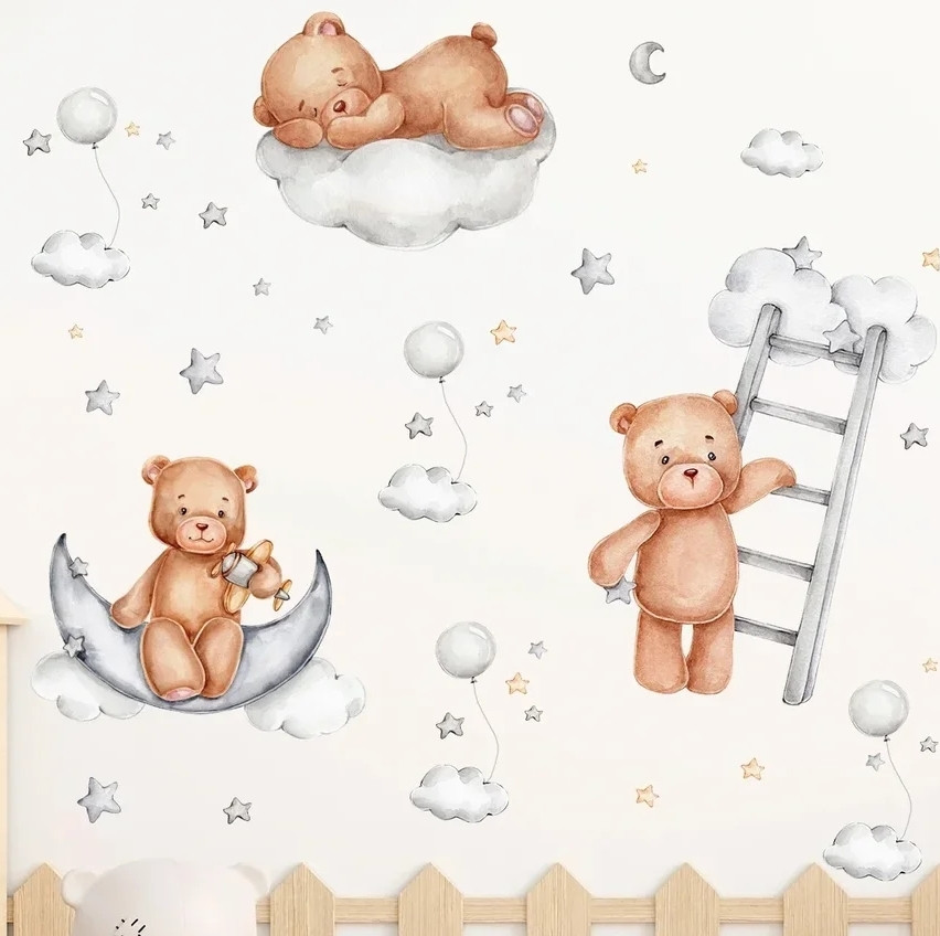 Виниловые наклейки BRUP Три мишки на тучках и луне (лист 60 х 90 см ...