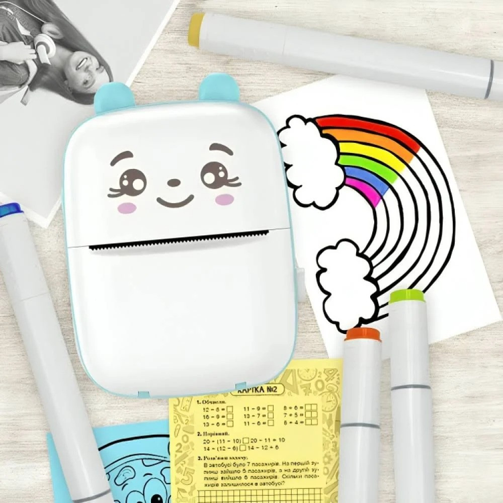 Портативный мини принтер WalkPrint голубой термопринтер для детей и ...