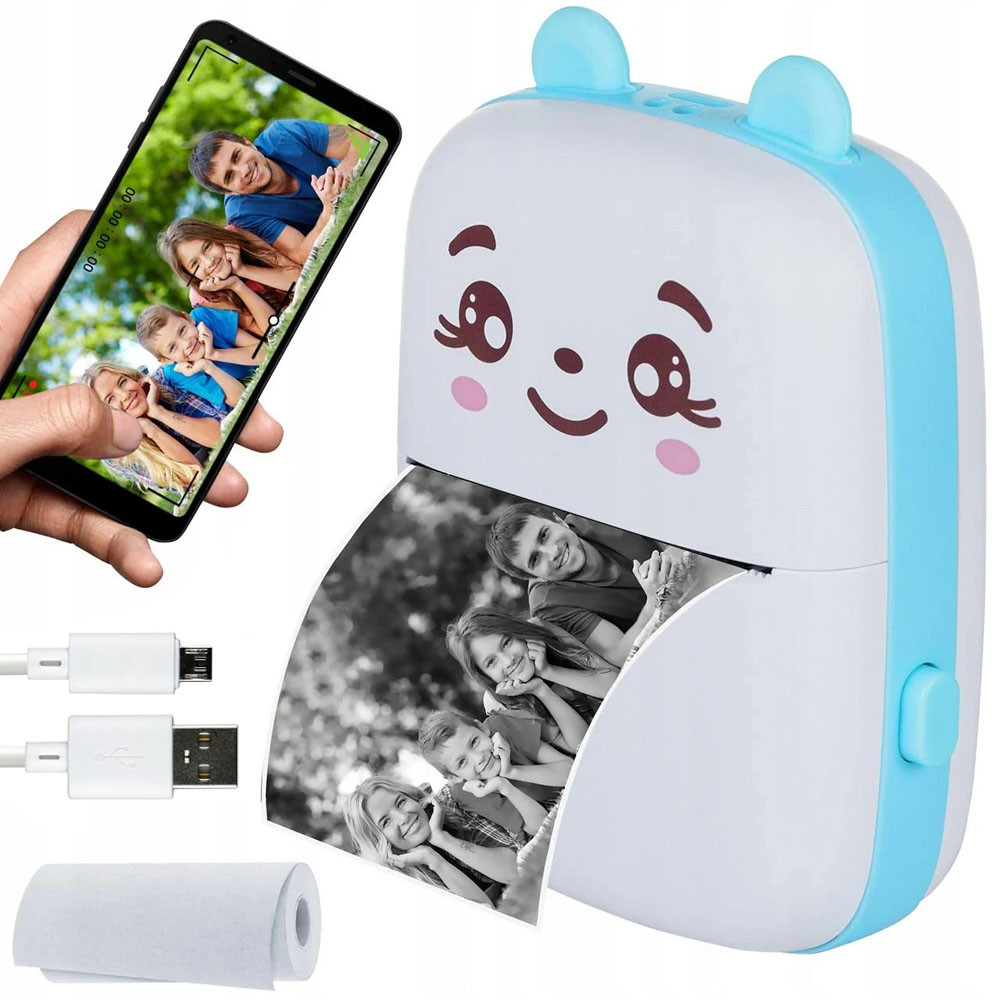 Портативный мини принтер WalkPrint голубой термопринтер для детей и ...