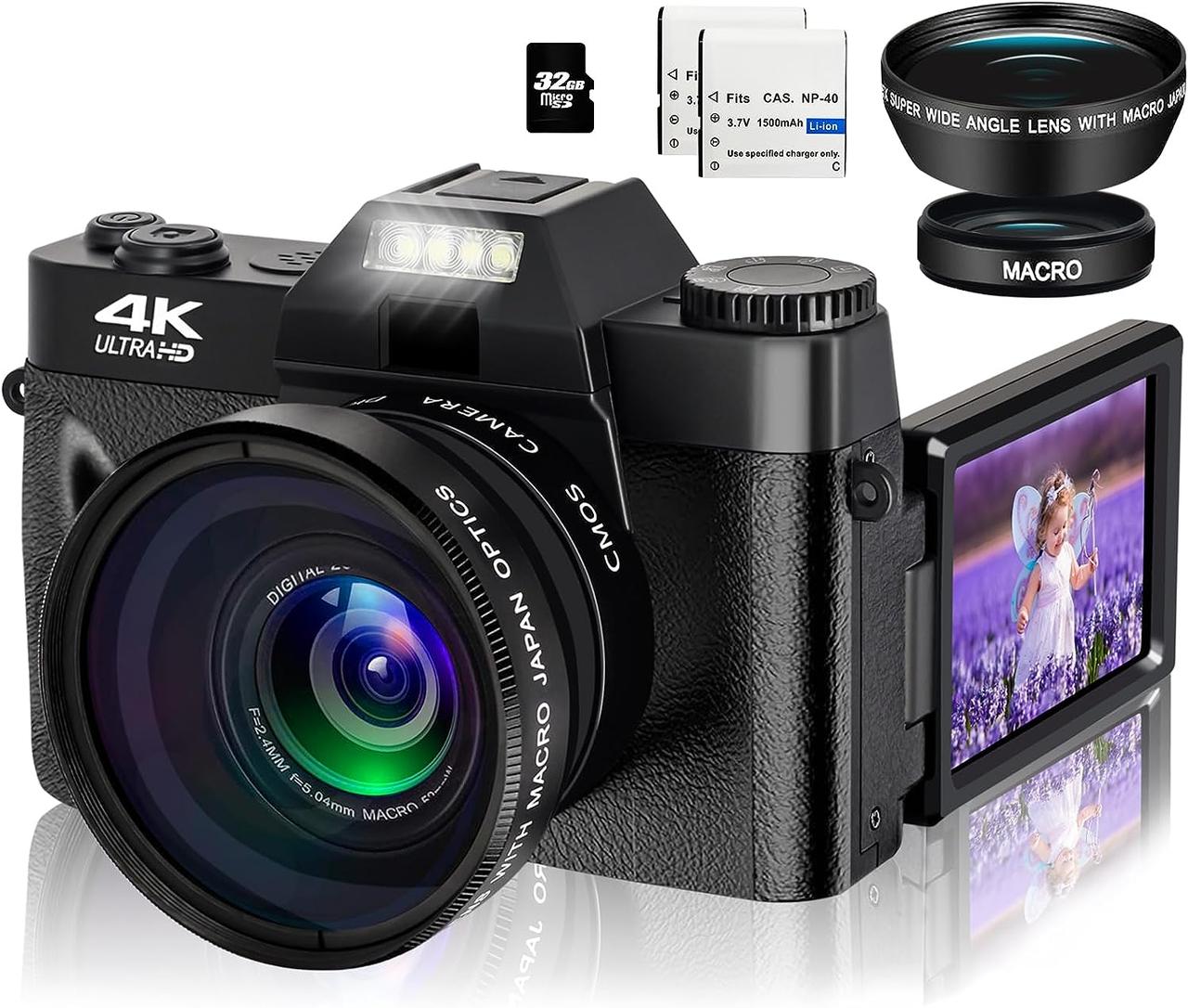 Цифровая камера 4K, 48-мегапикселей FHD с Wi-Fi, 3-дюймовый откидной ...