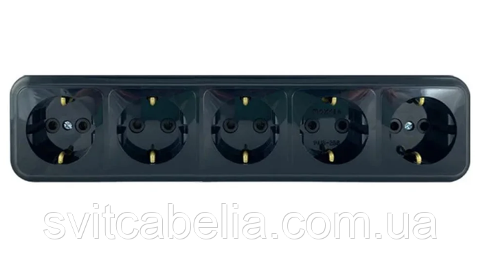 Розетка п'ятимісна накладна, зовнішня із заземленням серія MAGLEV BLACK ...