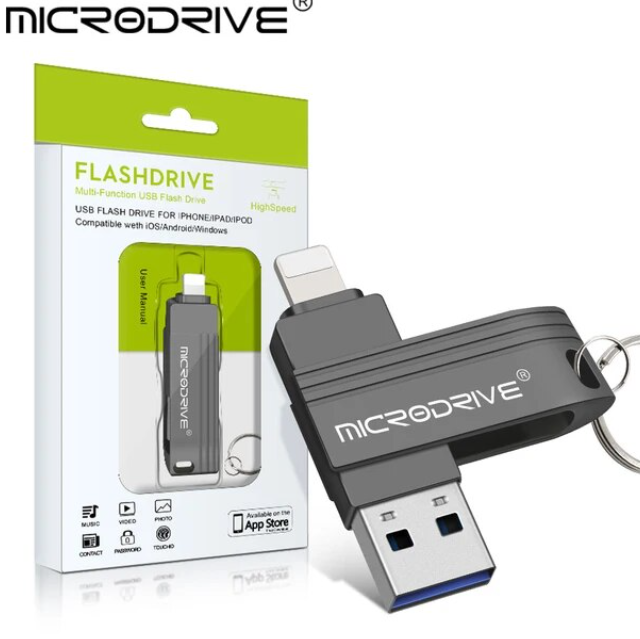 Флешка металлическая 2в1 512ГБ USB-Lightning для Apple iPhone, iPad, компьютера MICRODRIVE A1 ...