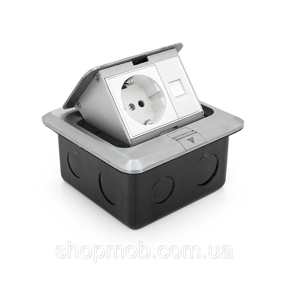SM Розетка универсальная + 1 Shuko + 1RJ-45 выдвижная с заземлением ...
