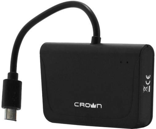 Концентратор USB-micro Crown CMCR-B13, 1 порт USB HUB + картридер black ...