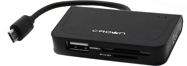 Концентратор USB-micro Crown CMCR-B13, 1 порт USB HUB + картридер black ...