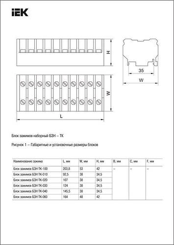 Клеммная колодка защищенная БЗН TK-010 1,5мм.кв 10A на DIN-рейку 10 пар YZN43-10-001-K02 IEK (ID ...