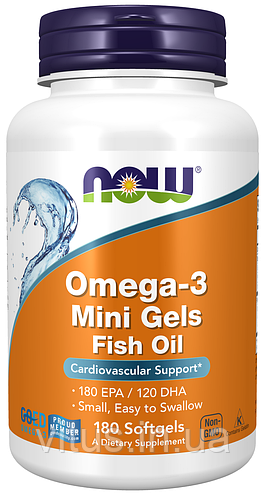 Омега-3 у міні-капсулах, Now Foods, Omega-3 Mini Gels, 180 капсул, ціна ...