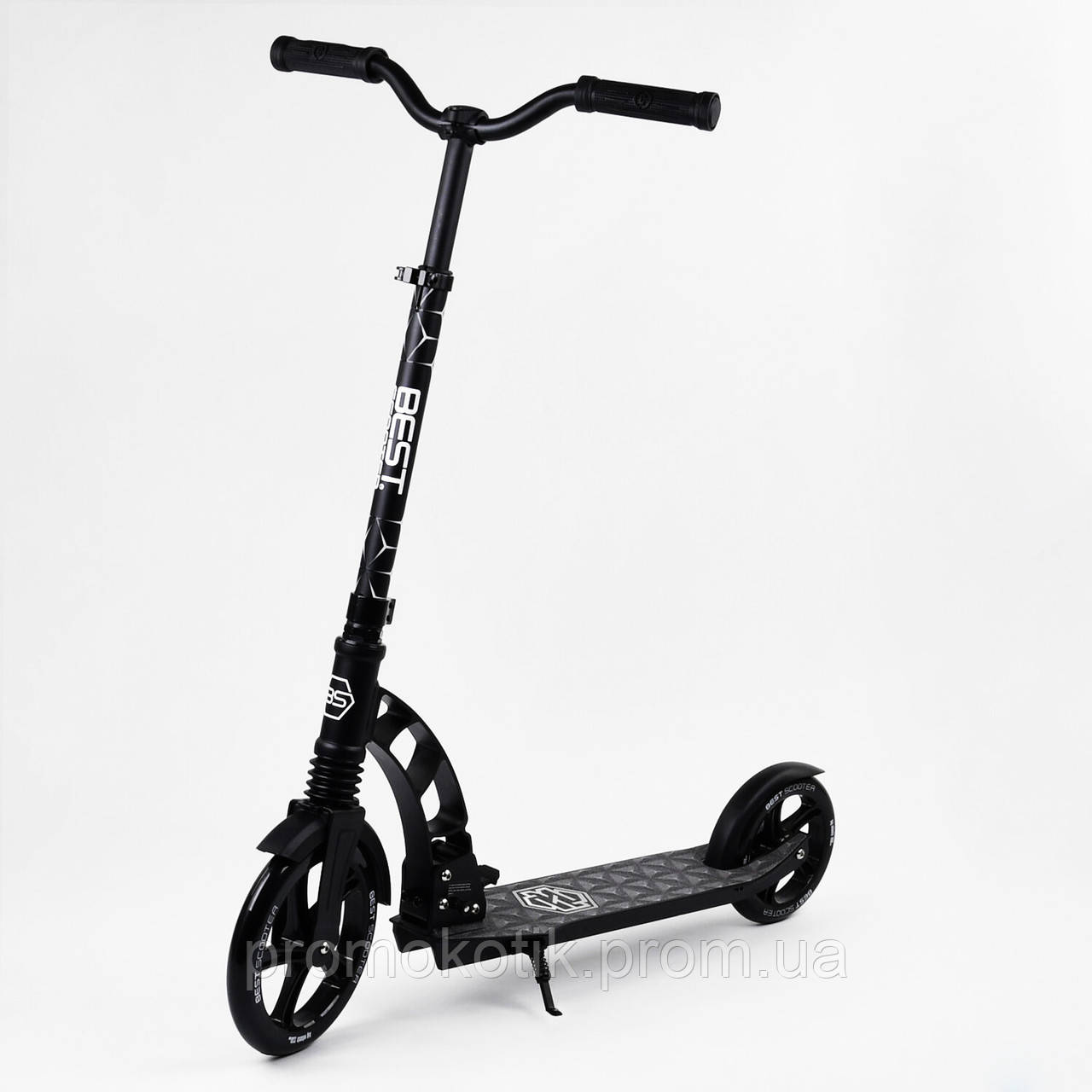 Самокат двухколесный Best Scooter с PU колесами, 1 амортизатором Black ...