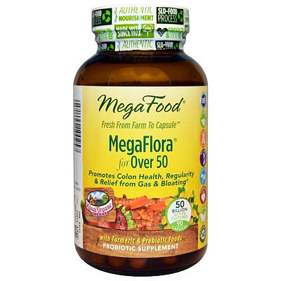 Пробіотики MegaFlora for Over 50, Probiotic with Turmeric, MegaFood, 90 ...