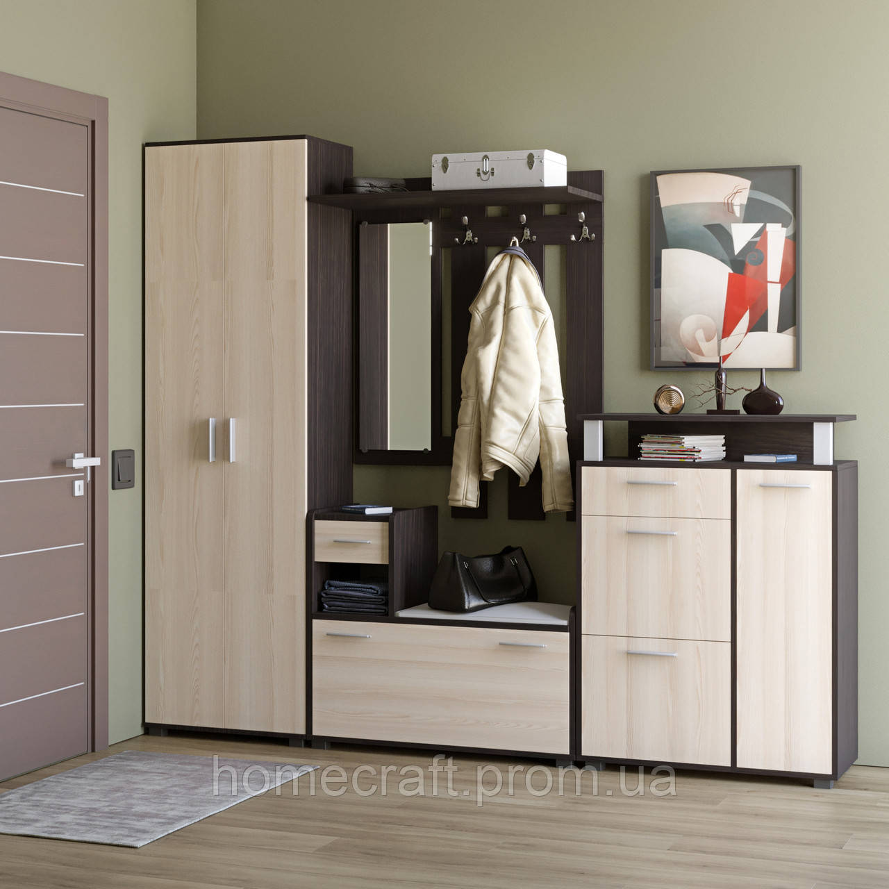 Прихожая для дома Эверест Тандем + шкаф распашной ШП-1 + тумба для ...
