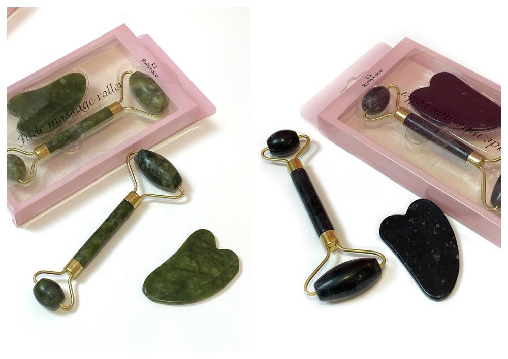 Нефритовий набір: ролер (двосторонній) + скребок Гуаша Ruby Face ...